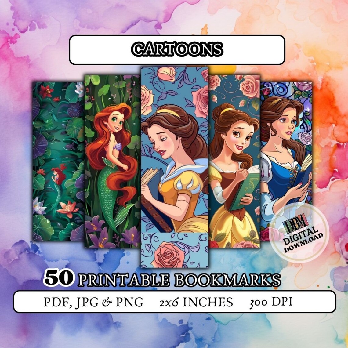 50 CARTOONS Printable Bookmarks/ Digital Bookmark/design Bookmarks ...