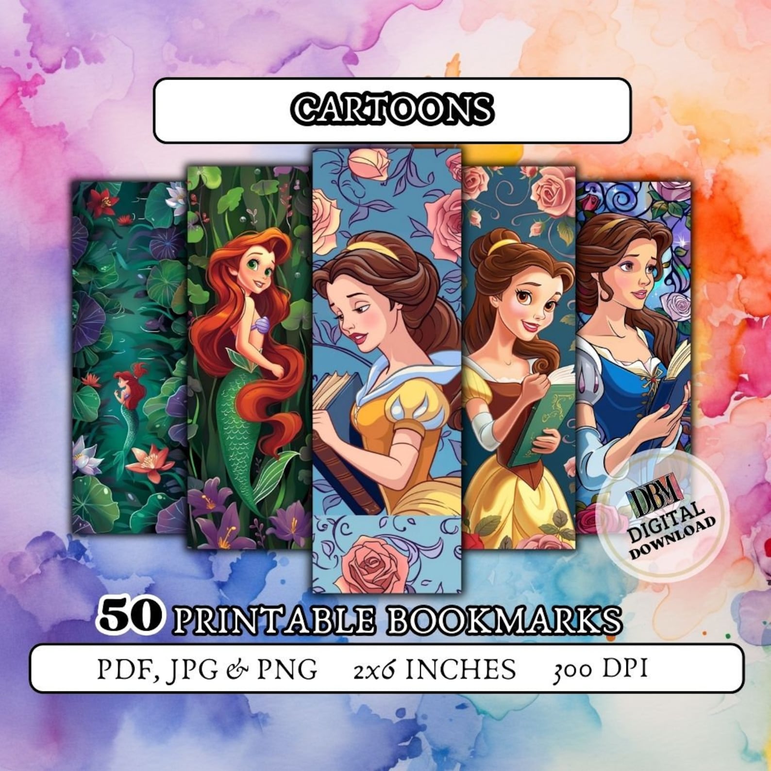 50 CARTOONS Printable Bookmarks/ Digital Bookmark/design Bookmarks ...