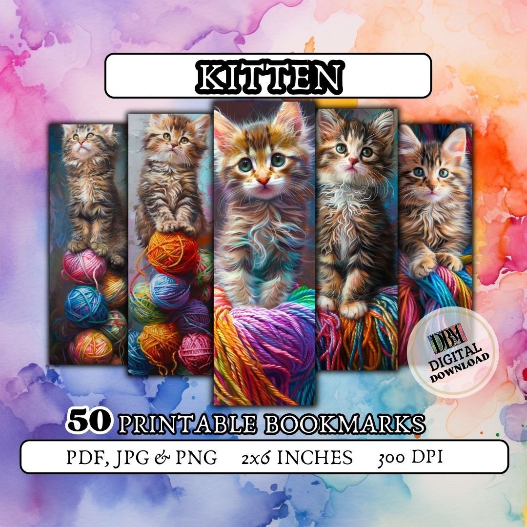50 KITTEN Printable Bookmarks/ Digital Bookmark/ Design Bookmarks ...