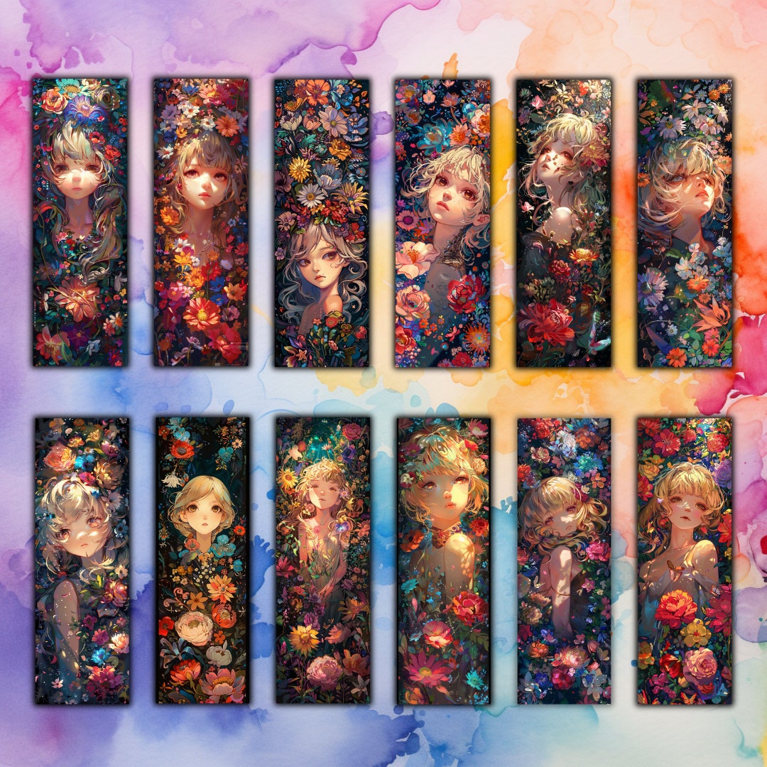 50 ANIME FLOWERS Printable Bookmarks/ Digital Bookmark/design Bookmarks ...