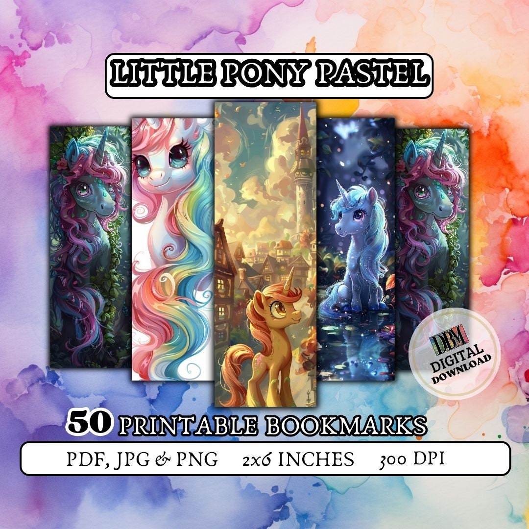 50 LITTLE PONY PASTEL Printable Bookmarks/digital Bookmark/ Watercolor ...