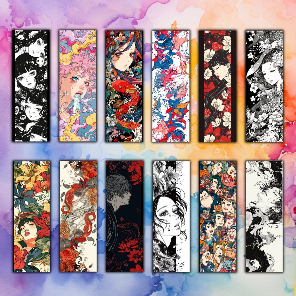 50 MANGA PATTERN Printable Bookmarks/ Digital Bookmark/manga Bookmark ...