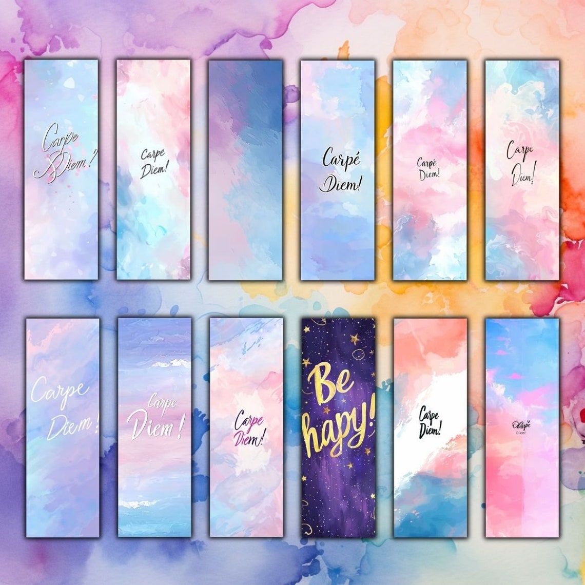 50 WATERCOLOR POSITIVE Printable Bookmarks/ Digital Bookmark /positive ...