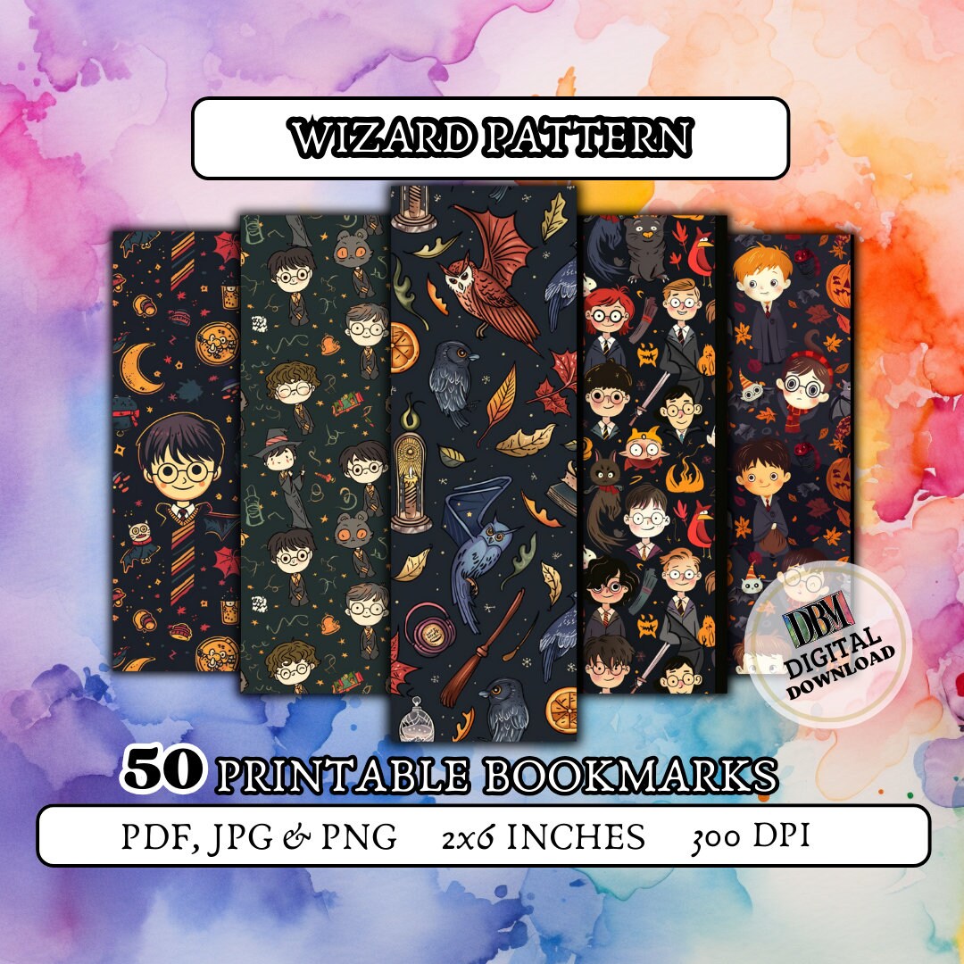 50 WIZARD PATTERN Printable Bookmarks/ Digital Bookmark/wizard ...