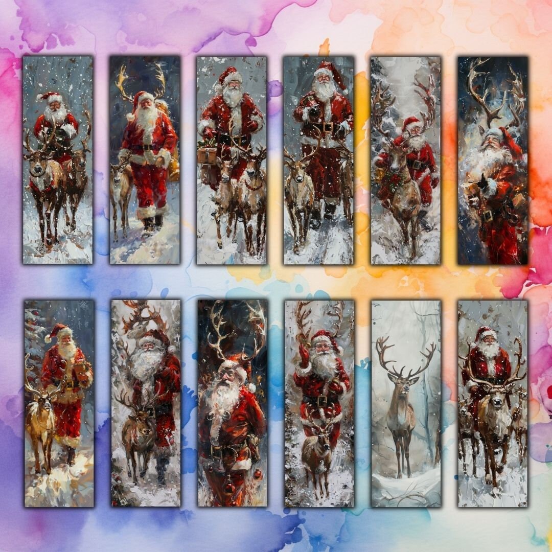 50 CHRISTMAS REINDEER Printable Bookmarks/ Digital Bookmark/santa Claus ...