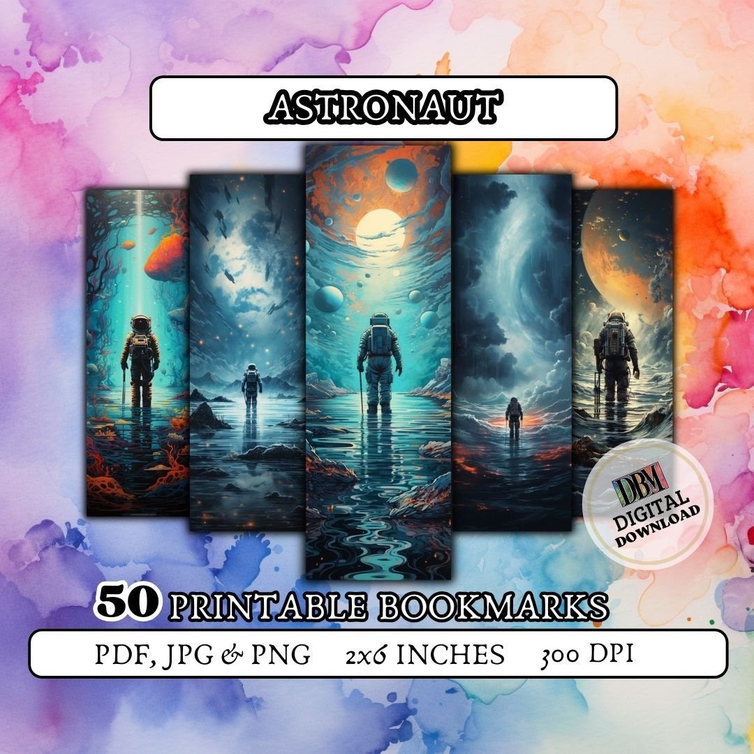 50 ASTRONAUT Printable Bookmarks/ Digital Bookmark/design Bookmarks ...