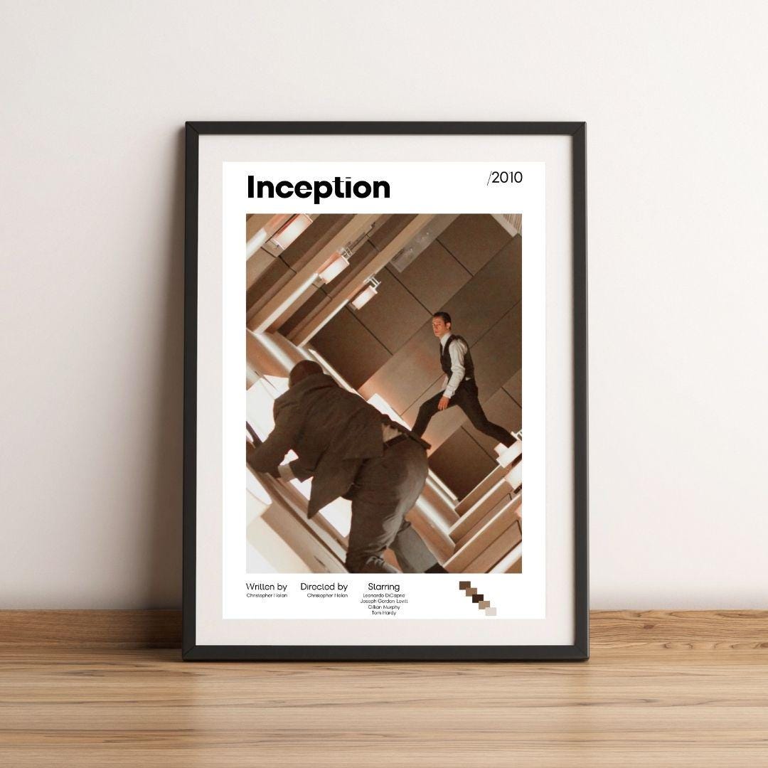 INCEPTION Movie Poster, Nolan Movie Poster, Mid Century Moder Wall Art ...