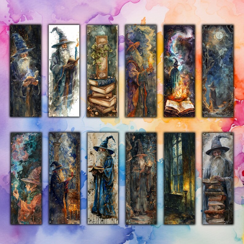 50 WIZARD Printable Bookmarks/ Digital Bookmark/ Watercolor Bookmarks ...