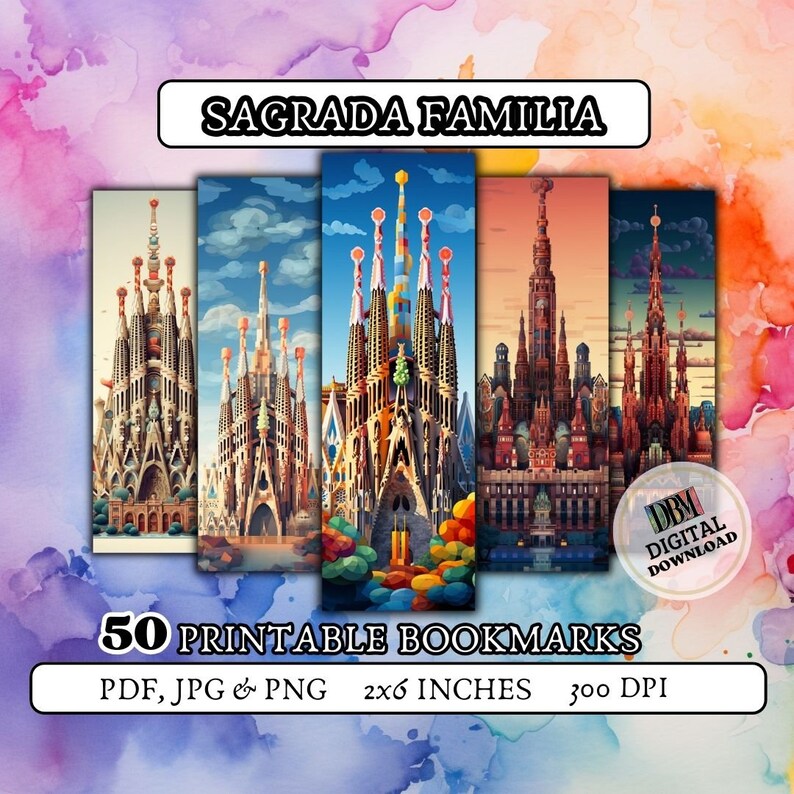 50 SAGRADA FAMILIA Printable Bookmarks/ Digital Bookmark/ Design ...
