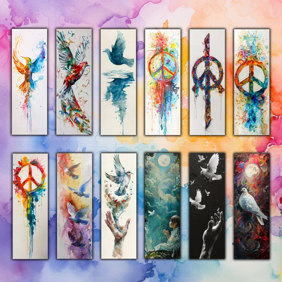50 PEACE Printable Bookmarks/ Digital Bookmark/ Watercolor Bookmarks ...