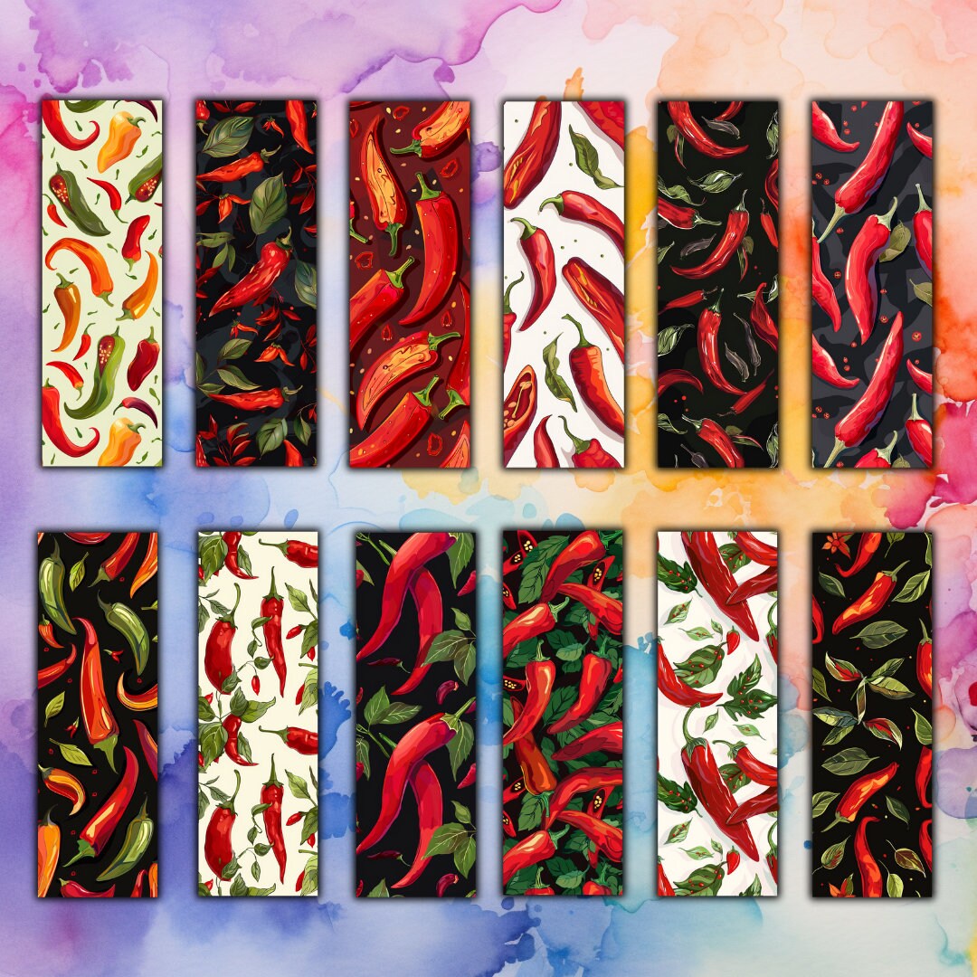 50 CHILI PATTERN Printable Bookmarks/ Digital Bookmark/spicy Reader ...