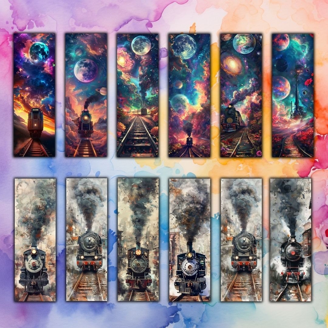 50 LOCOMOTIVES Printable Bookmarks/ Digital Bookmark/design Bookmarks ...