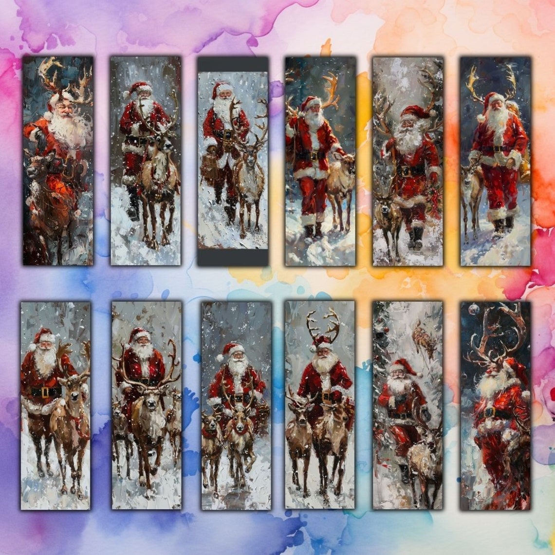 50 CHRISTMAS REINDEER Printable Bookmarks/ Digital Bookmark/santa Claus ...