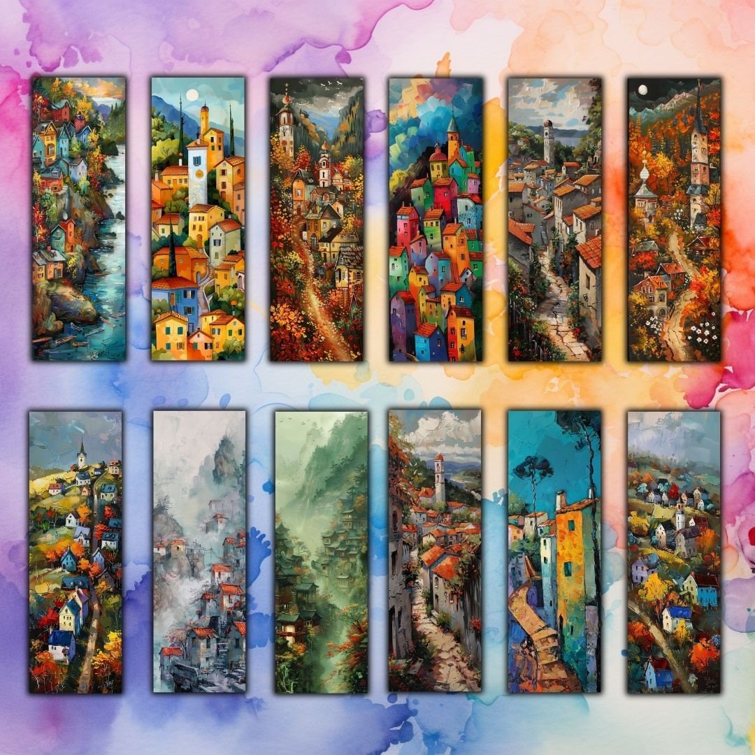 50 SMALL VILLAGES PAINTING Printable Bookmarks/ Digital Bookmark ...