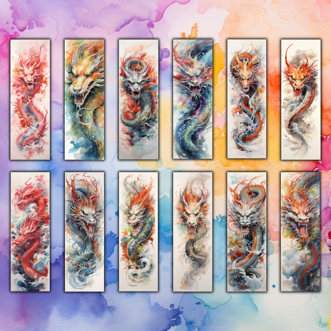 50 CHINESE DRAGONS Printable Bookmarks/ Digital Bookmark/ Dragons ...