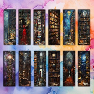 50 MAGIC LIBRARY Printable Bookmarks/ Digital Bookmark/ Stacked Book ...