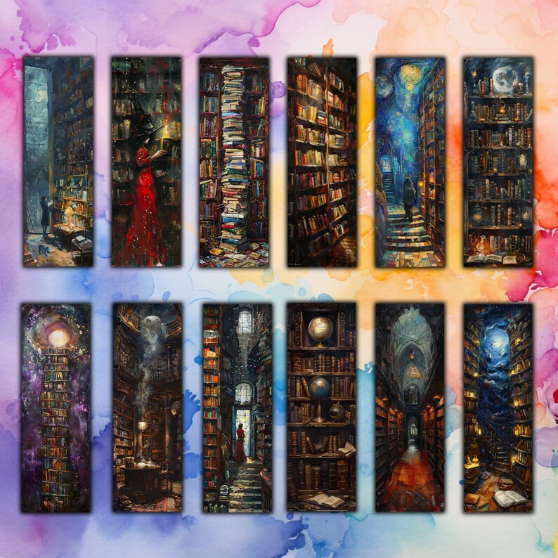 50 MAGIC LIBRARY Printable Bookmarks/ Digital Bookmark/ Stacked Book ...