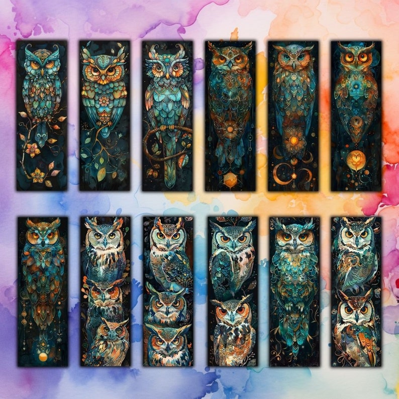 50 WISE OWL WATERCOLOR Printable Bookmarks/ Digital Bookmark/ Design ...