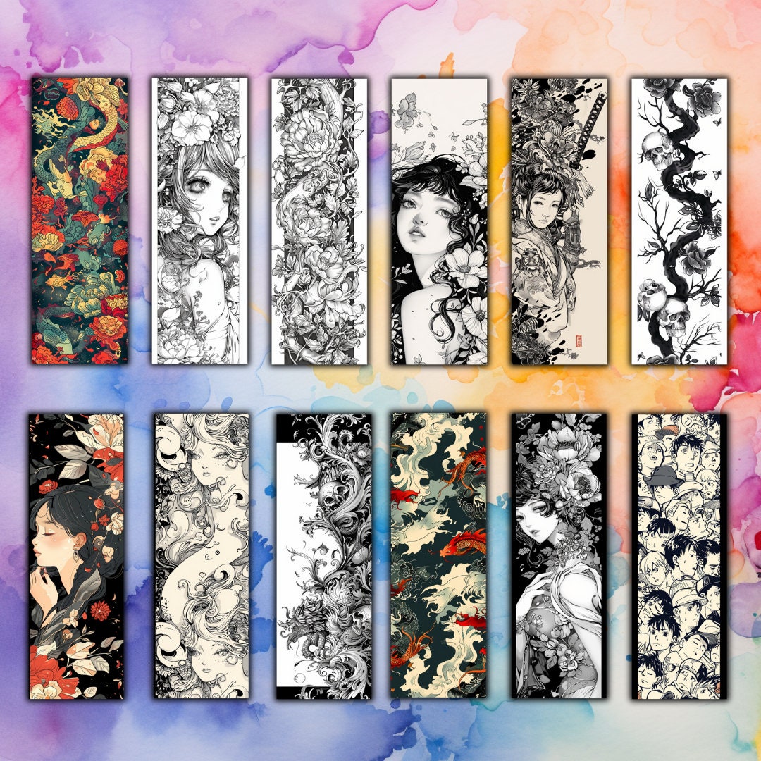 50 MANGA PATTERN Printable Bookmarks/ Digital Bookmark/manga Bookmark ...
