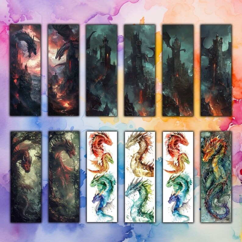 50 DRAGON Printable Bookmarks/ Digital Bookmark/ Wizard Bookmarks/ Gift ...