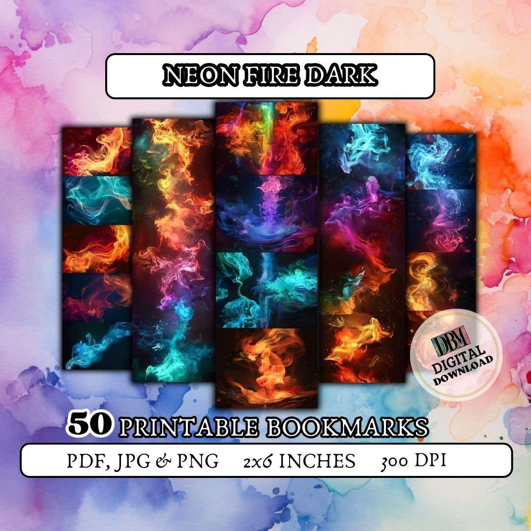 50 NEON FIRE DARK Printable Bookmarks/digital Bookmark/design Bookmarks ...