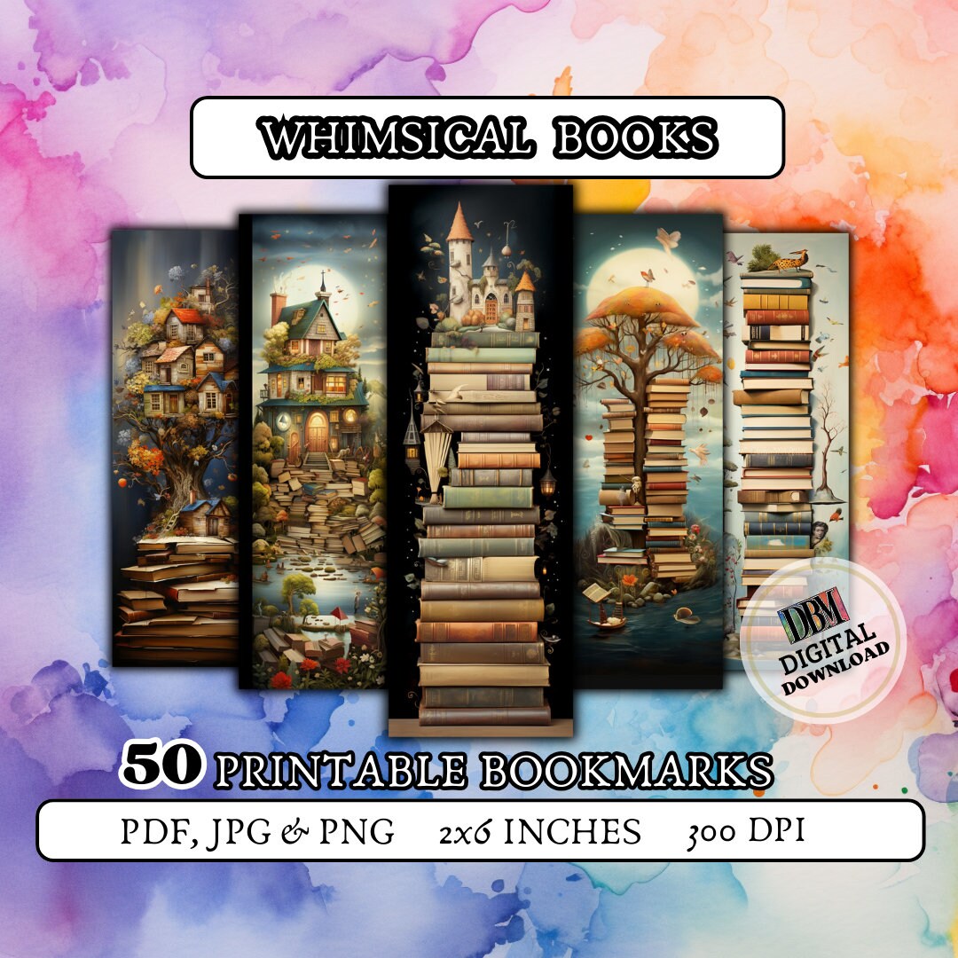 50 WHIMSICAL BOOK Printable Bookmarks/ Digital Bookmark/design ...