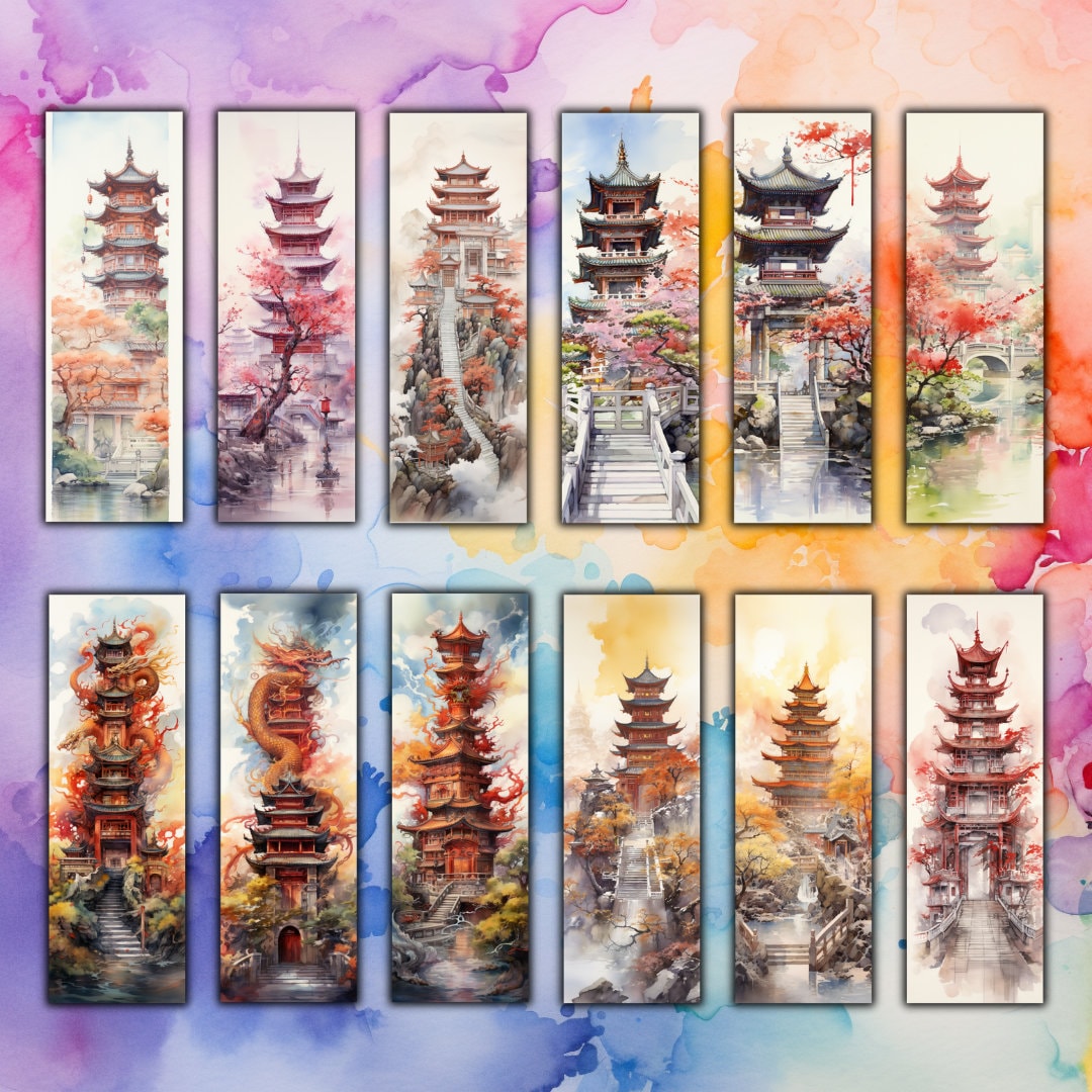 50 CHINESE TEMPLE Printable Bookmarks/digital Bookmark/design Bookmarks ...