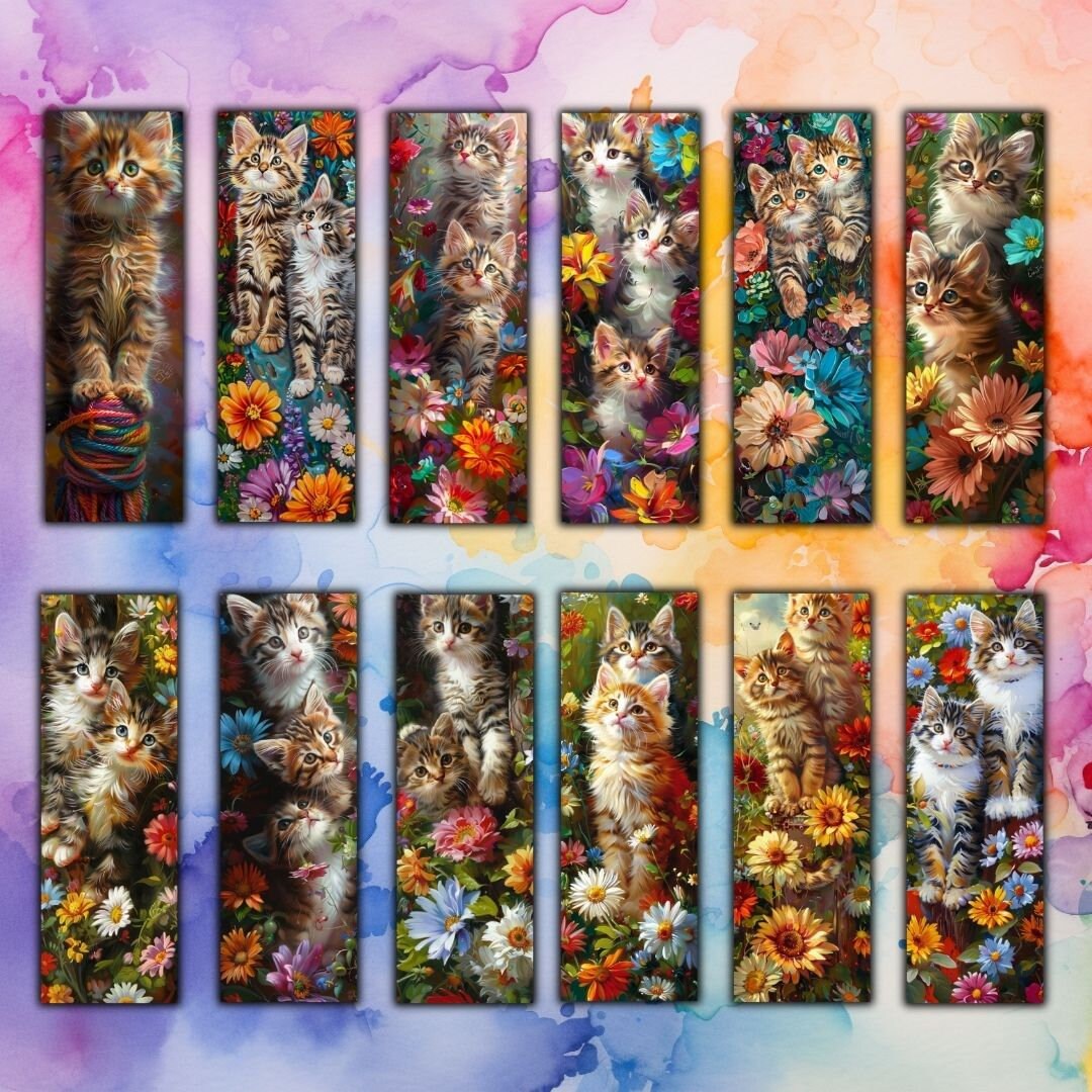 50 KITTEN Printable Bookmarks/ Digital Bookmark/ Design Bookmarks ...