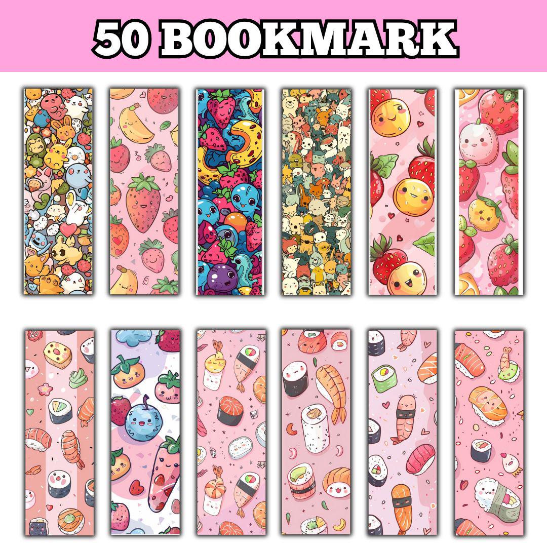 50 KAWAII Printable Bookmarks/ Digital Bookmark/design Bookmarks/kawaii ...