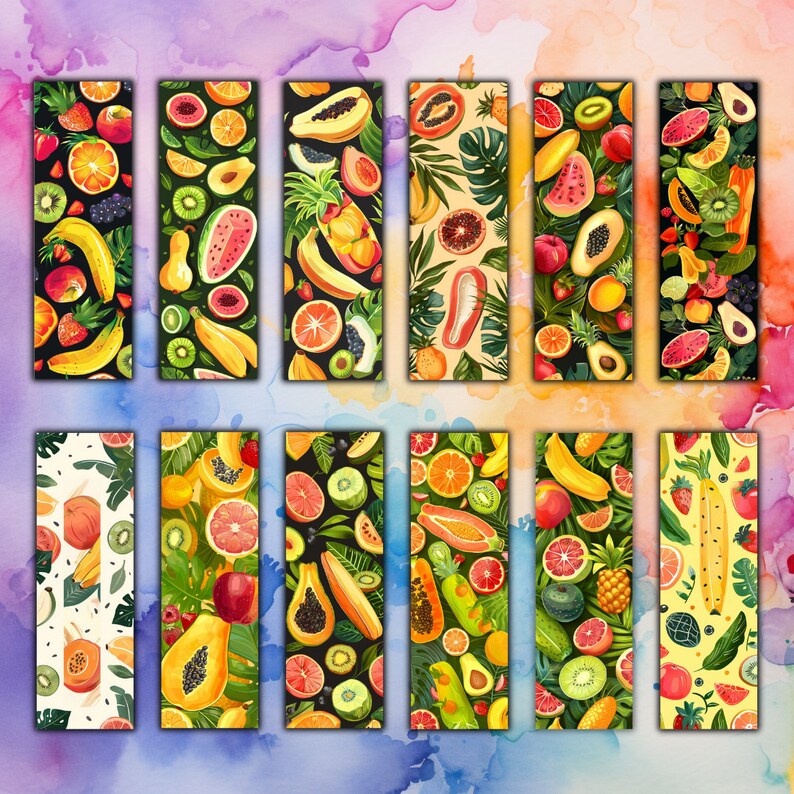 50 TROPICAL FRUITS PATTERN Printable Bookmarks/ Digital Bookmark ...