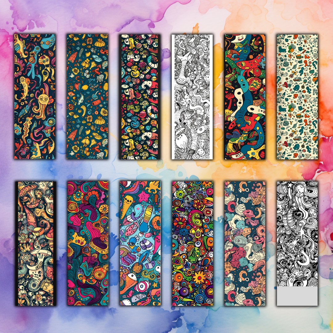 50 WHIMSICAL DOODLE Printable Bookmarks/digital Bookmark/design ...
