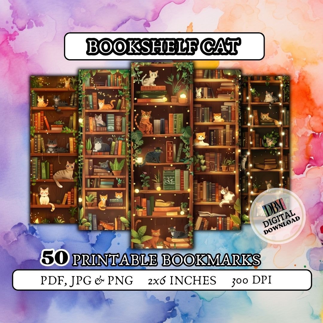 50 CAT BOOKMARKS Printable Bookmarks/digital Bookmark/bookmark Cat ...