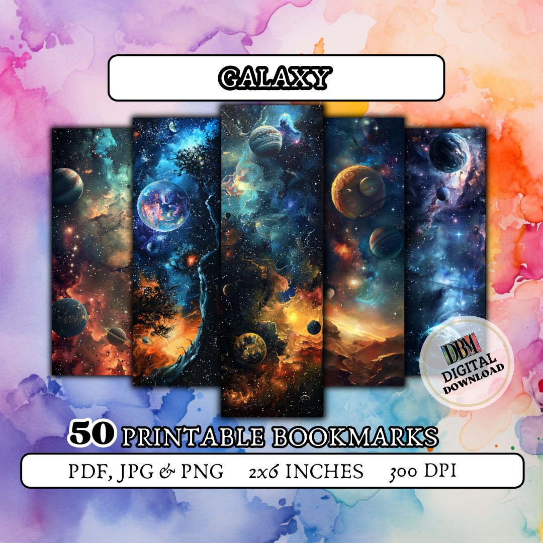 50 GALAXY Printable Bookmarks/ Digital Bookmark/design Bookmarks/galaxy ...