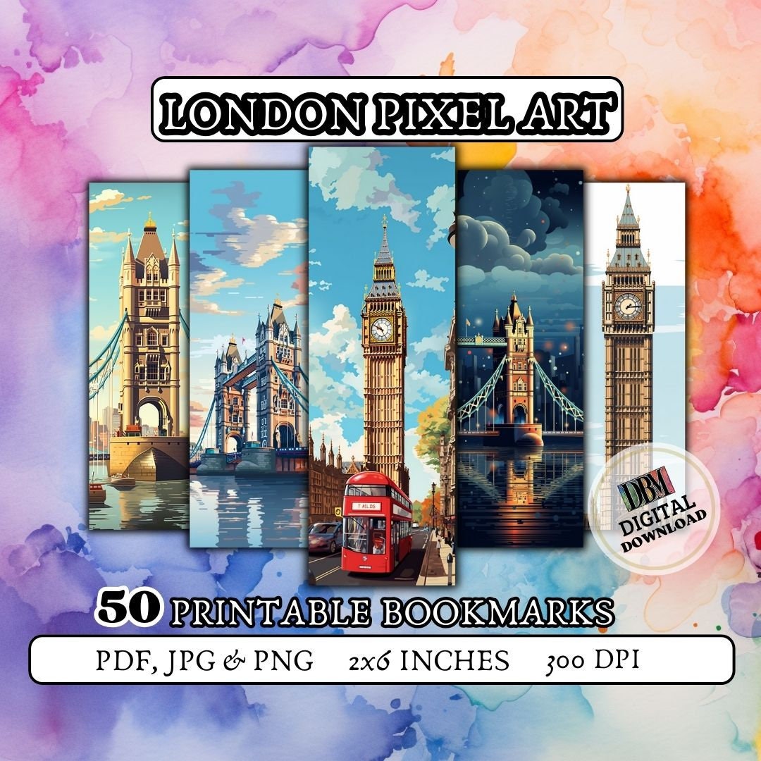 50 LONDON PIXELART Printable Bookmarks/ Digital Bookmark/ Design ...