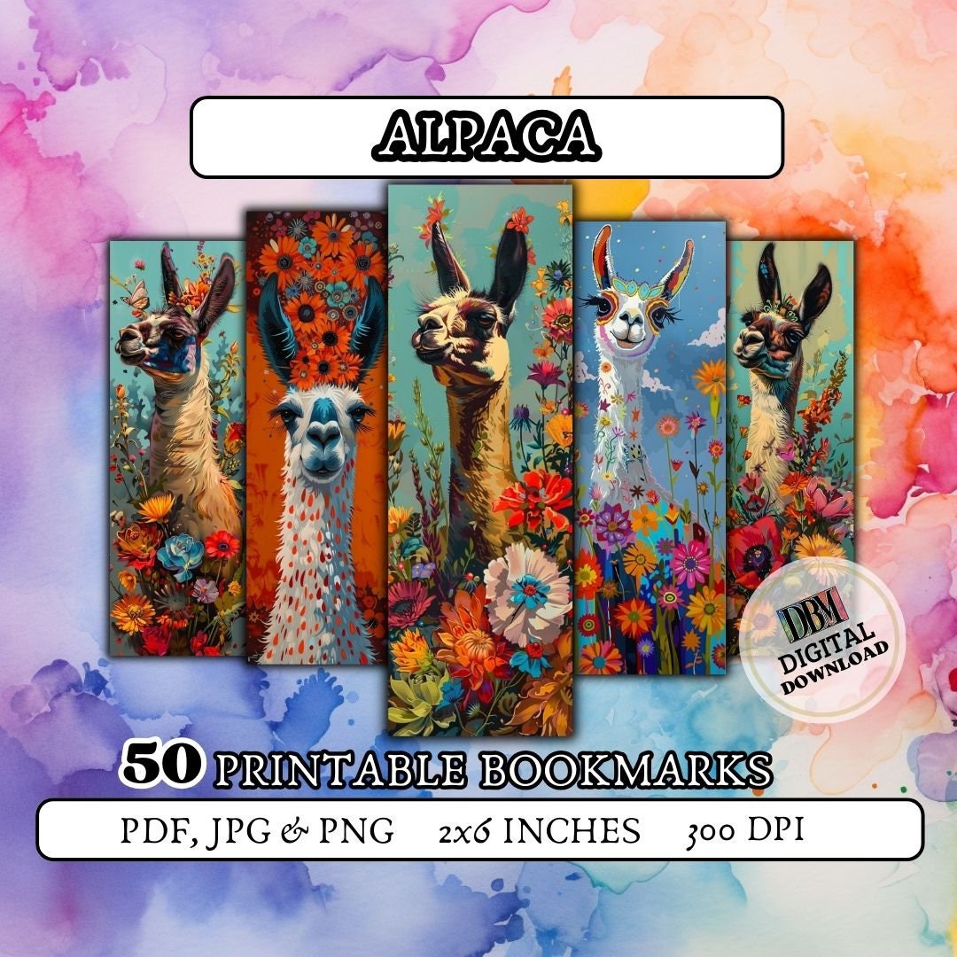 50 ALPACA Printable Bookmarks/digital Bookmark/design Bookmarks/instant ...