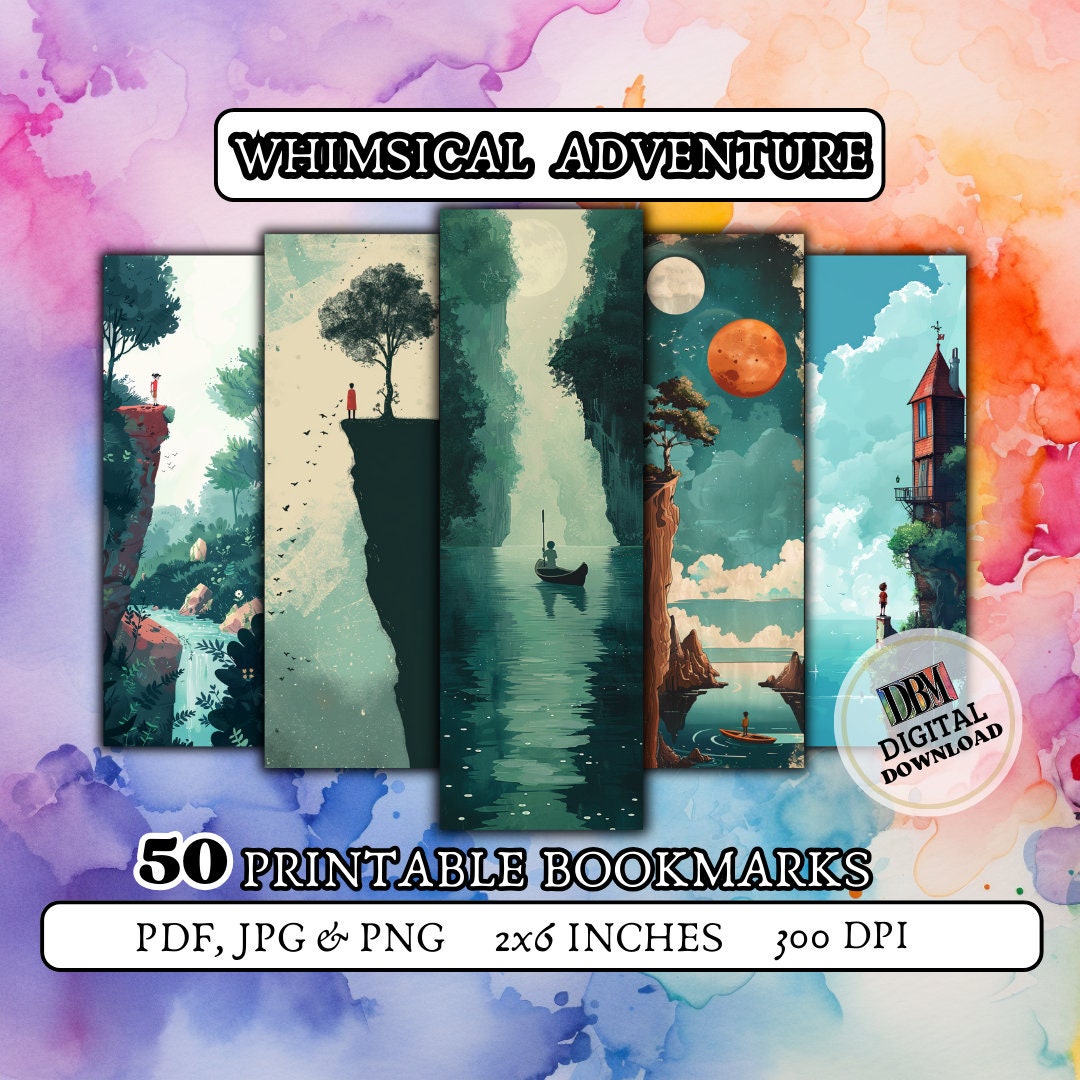50 WHIMSICAL ADVENTURE Printable Bookmarks/ Digital Bookmark/design ...