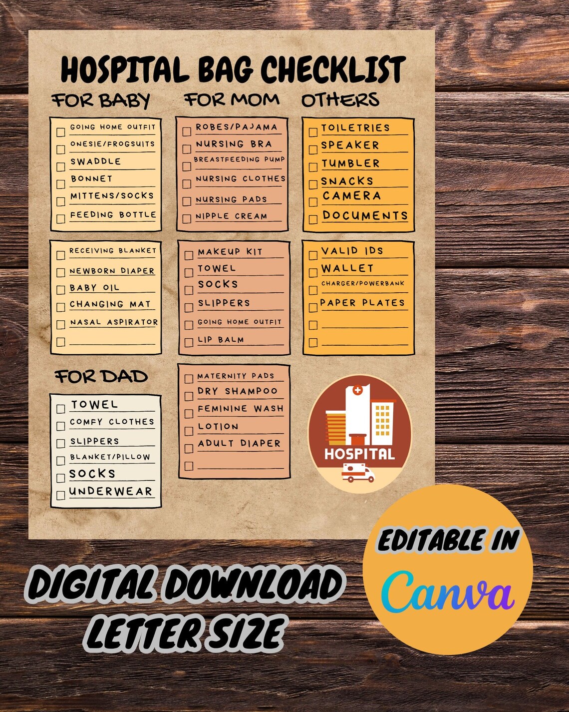 Hospital Bag Checklist Birth Packing List Labor and Delivery Labor Bag ...