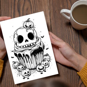 Spooky Halloween Dessert Coloring Pages, Creepy Treats, Cute Cupcakes ...