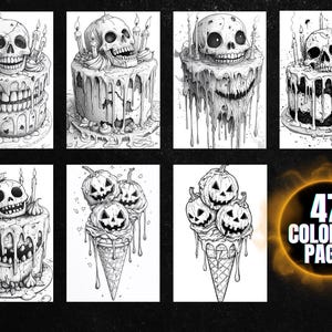 Spooky Halloween Dessert Coloring Pages, Creepy Treats, Cute Cupcakes ...