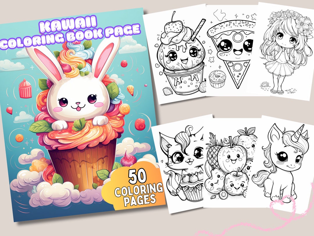 Kawaii Coloring Pages, Cute Printable Art for Kids, Relaxing Stress ...
