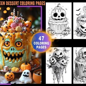 Spooky Halloween Dessert Coloring Pages, Creepy Treats, Cute Cupcakes ...