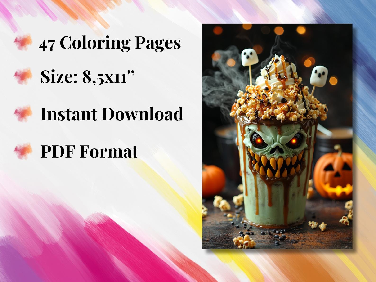 Spooky Halloween Dessert Coloring Pages, Creepy Treats, Cute Cupcakes ...