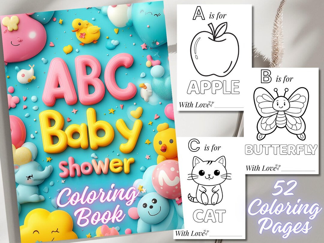 ABC Baby Shower Coloring Book, Babys First Alphabet Printable, Fun Baby ...