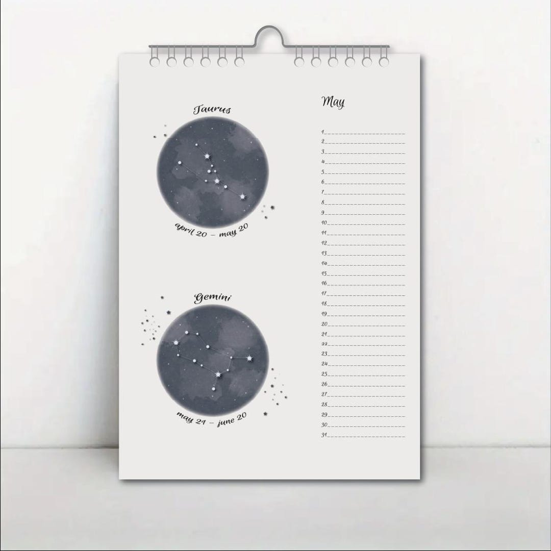 Zodiac Sign Birthday Calendar | A4 Printable Astrology Calendar | Blue ...