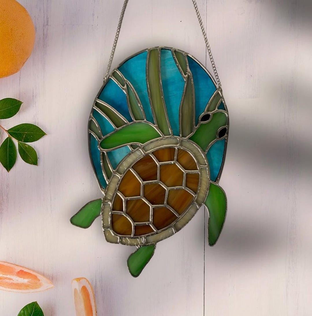 Stained Glass Turtle Sun Catcher Window Hanging - Etsy