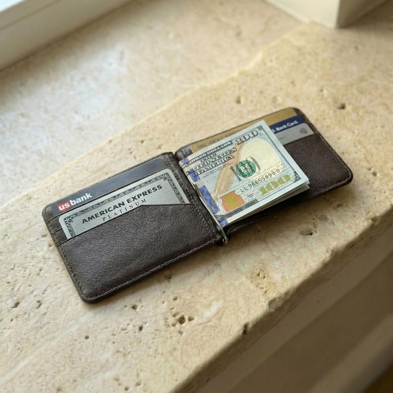 Personalized Leather Wallet | Money Clip Card Holder | Gift for Men - Etsy