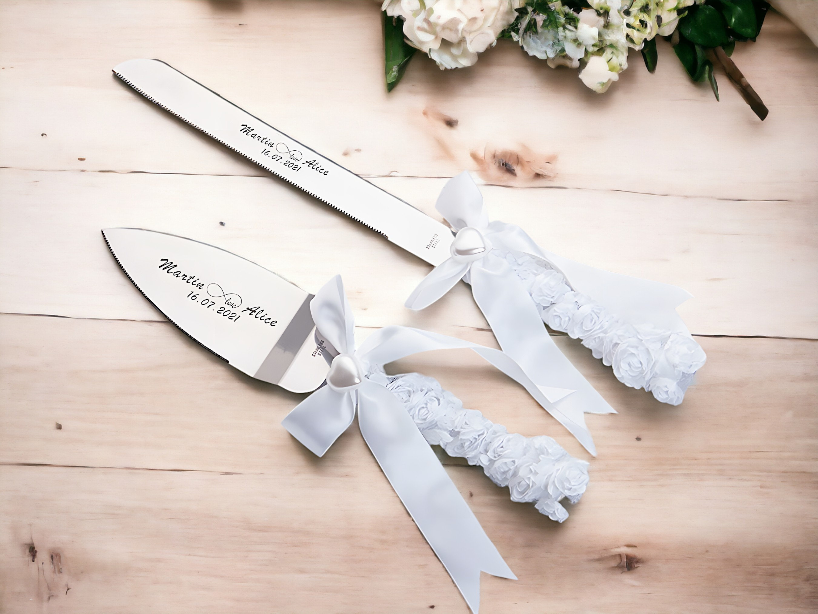 Personalized Cake Knife Spatula Set With Gift Box Elegant Wedding Cake ...