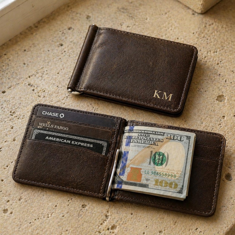 Personalized Leather Wallet | Money Clip Card Holder | Gift for Men - Etsy