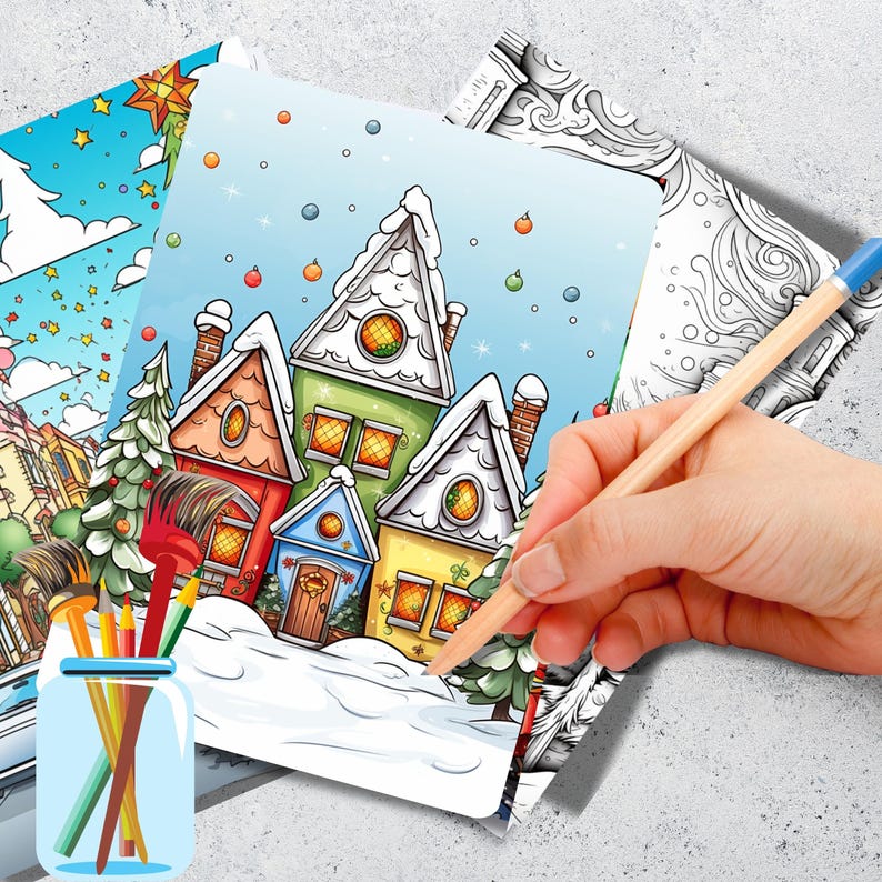 55 Christmas Houses Coloring Pages | Instant Download | Cute Christmas ...