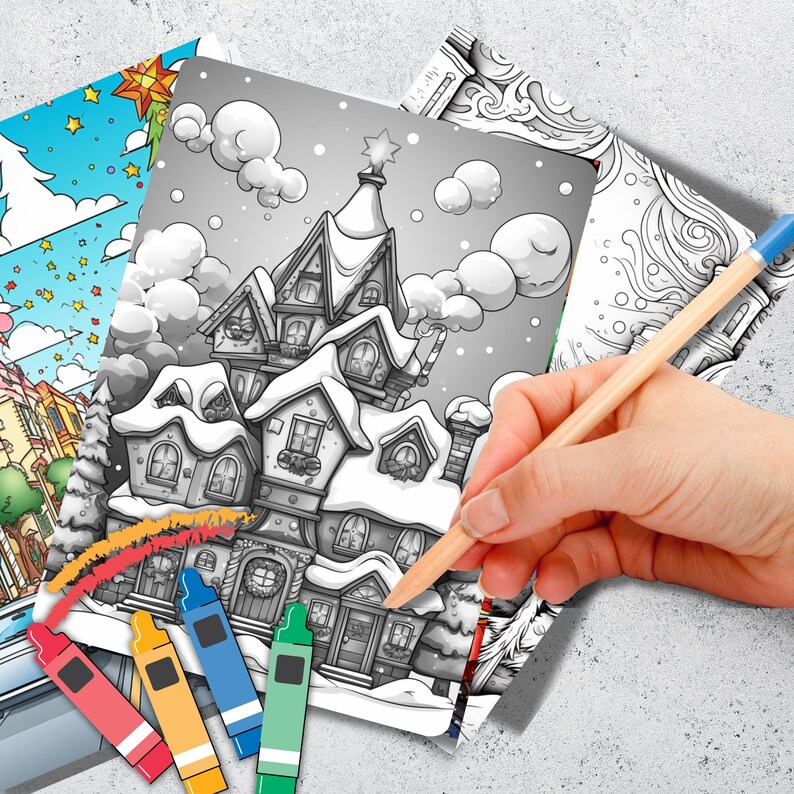 55 Christmas Houses Coloring Pages Instant Download Cute Christmas ...